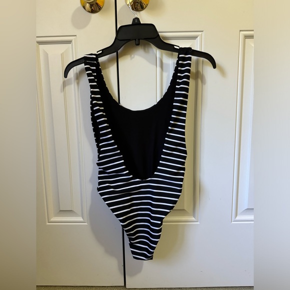 aerie | Swim | Aerie Striped Low Back High Leg One Piece Swimsuit ...